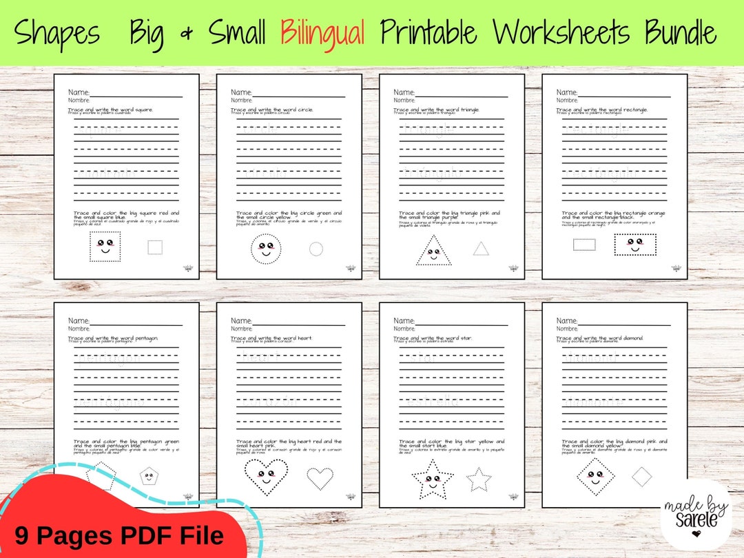 Shapes | Big Small | Preschool Printable Bundle | Homeschool Worksheet ...
