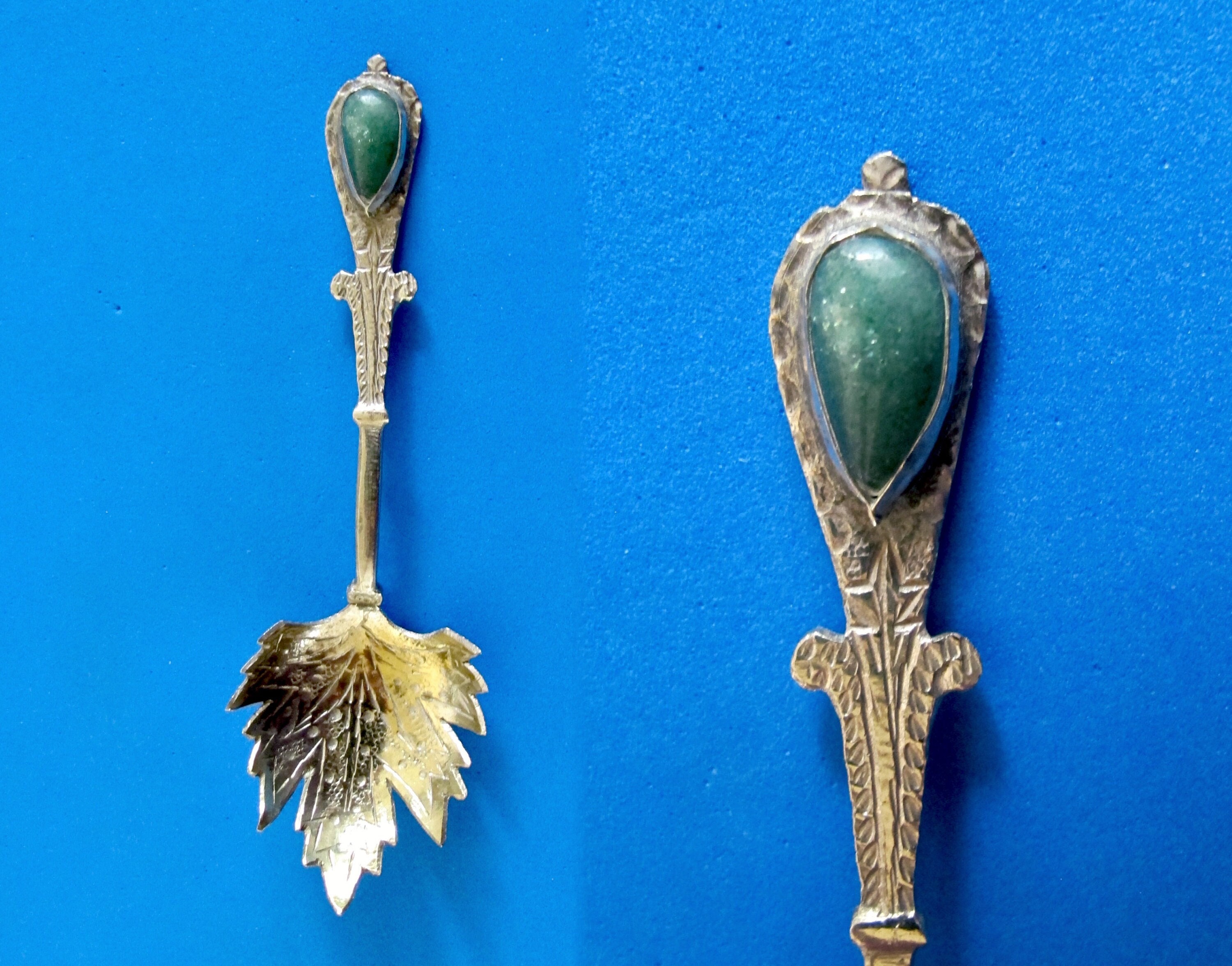 Antique GREEN JADE Souvenir Collector Spoon Vintage Collectible LEAF ...