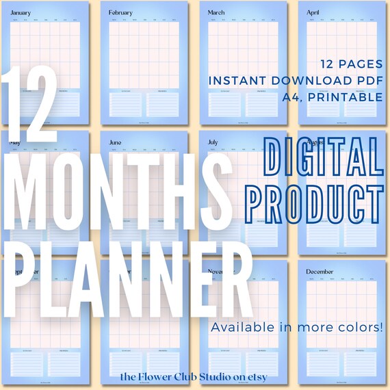 12 Months Monthly Printable Planner Monthly Schedule Instant - Etsy
