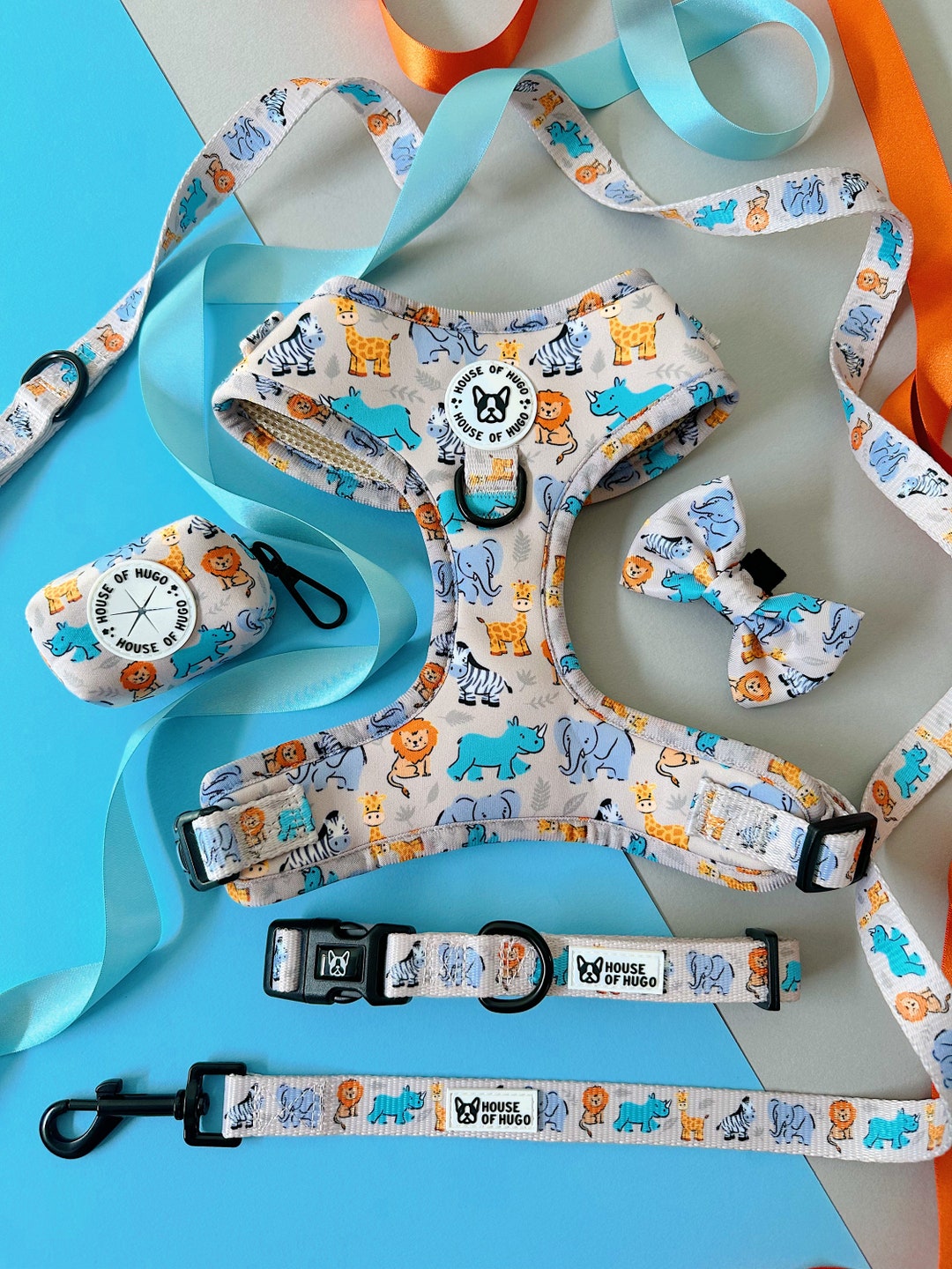 DOG HARNESS Set Bundle - Safari Animal Print Leash Harness, Collar ...