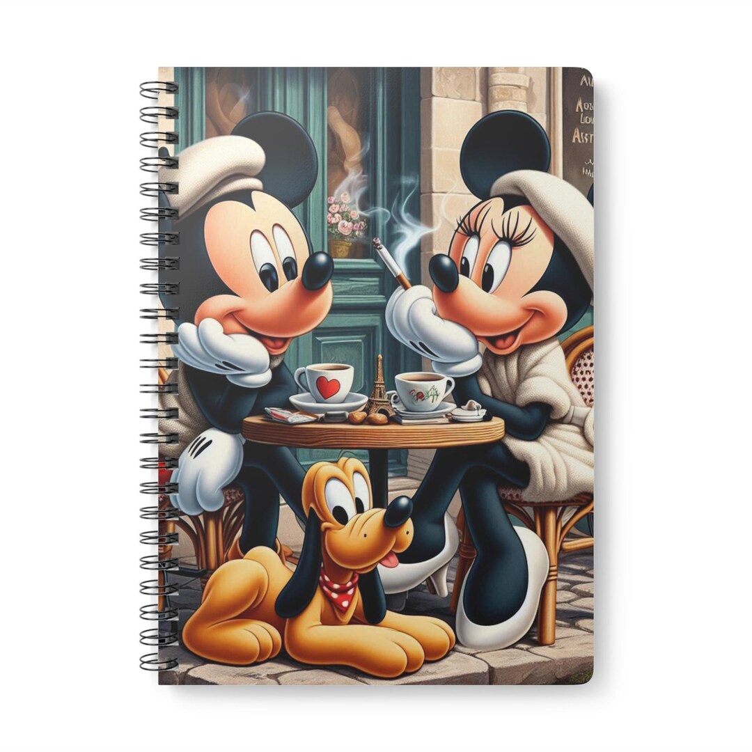 Wirobound Notebook, Mickey and Minnie Mouse Parisian Cafe A5 Lined ...