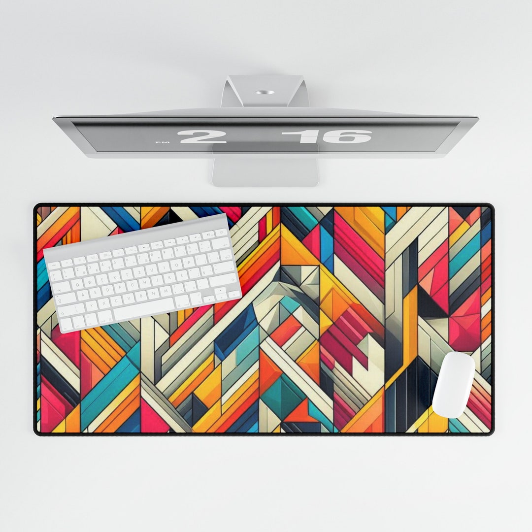 Geometric Desk Mat: Colorful Office Decor, Non-slip Base - Etsy