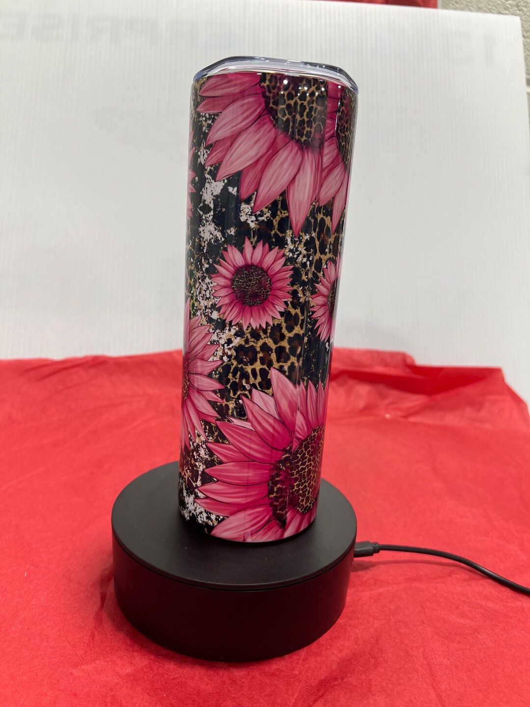 Pink Sunflower With Leopard Print Skinny Tumbler - Etsy