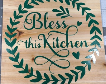 Bless This Kitchen Sign, Kitchen Sign, Rustic Wood Sign, Farmhouse Sign ...