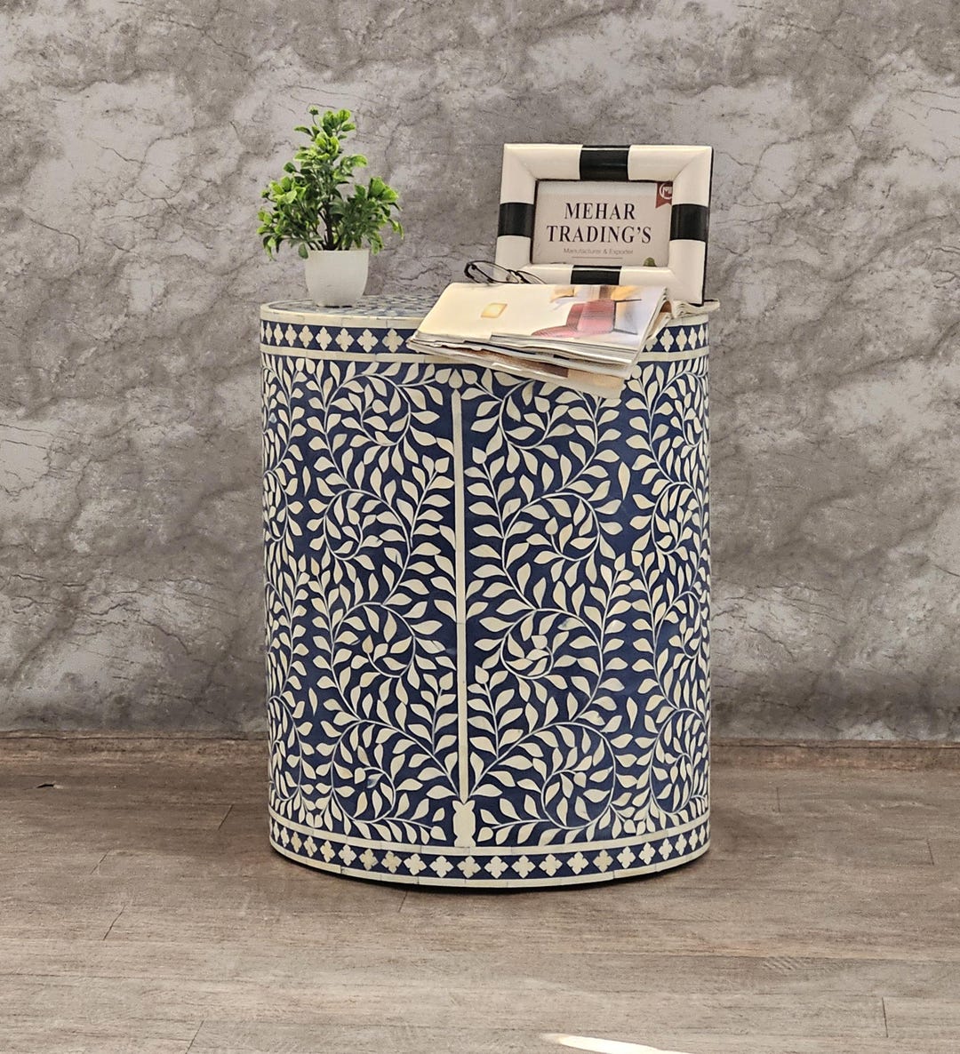 Bone Inlay Side Table Inlay End Table Bone Inlay Furniture Blue White ...