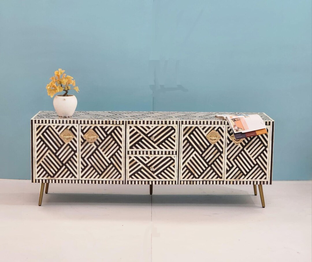 Bone Inlay Media Console: Moroccan Black Entertainment Unit - Etsy