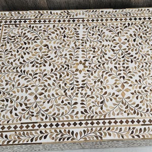 Teak Wood Inlay White Natural Coffee Table, Bone Inlay Center Table ...