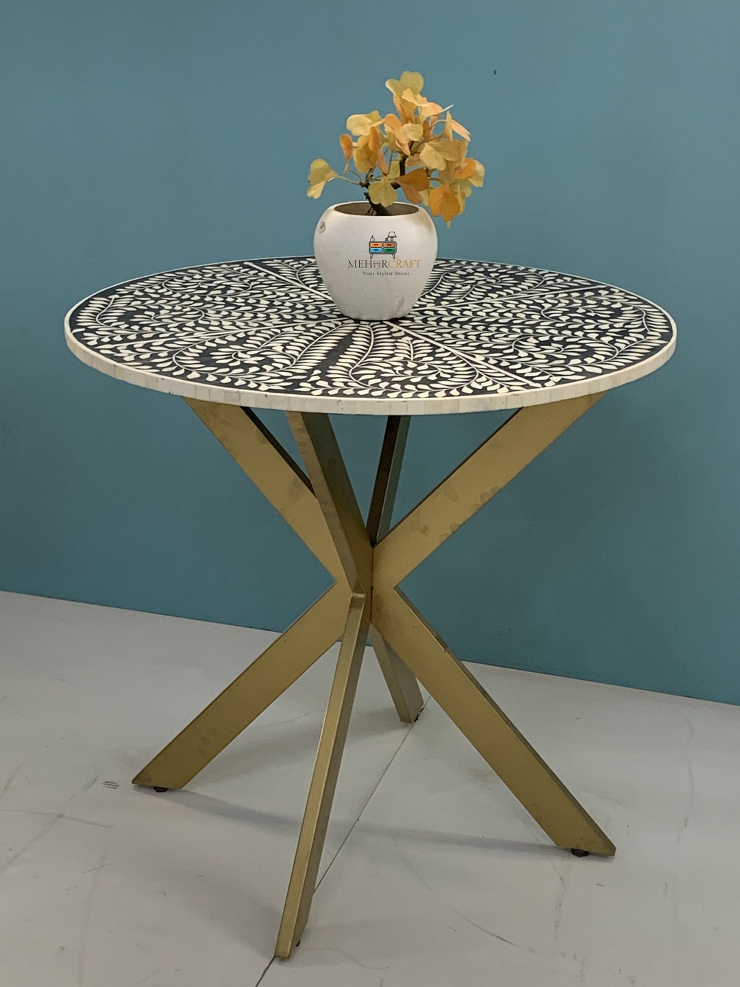 Bone Inlay Design Round Coffee Table Handmade Bone Inlay Wooden Modern ...