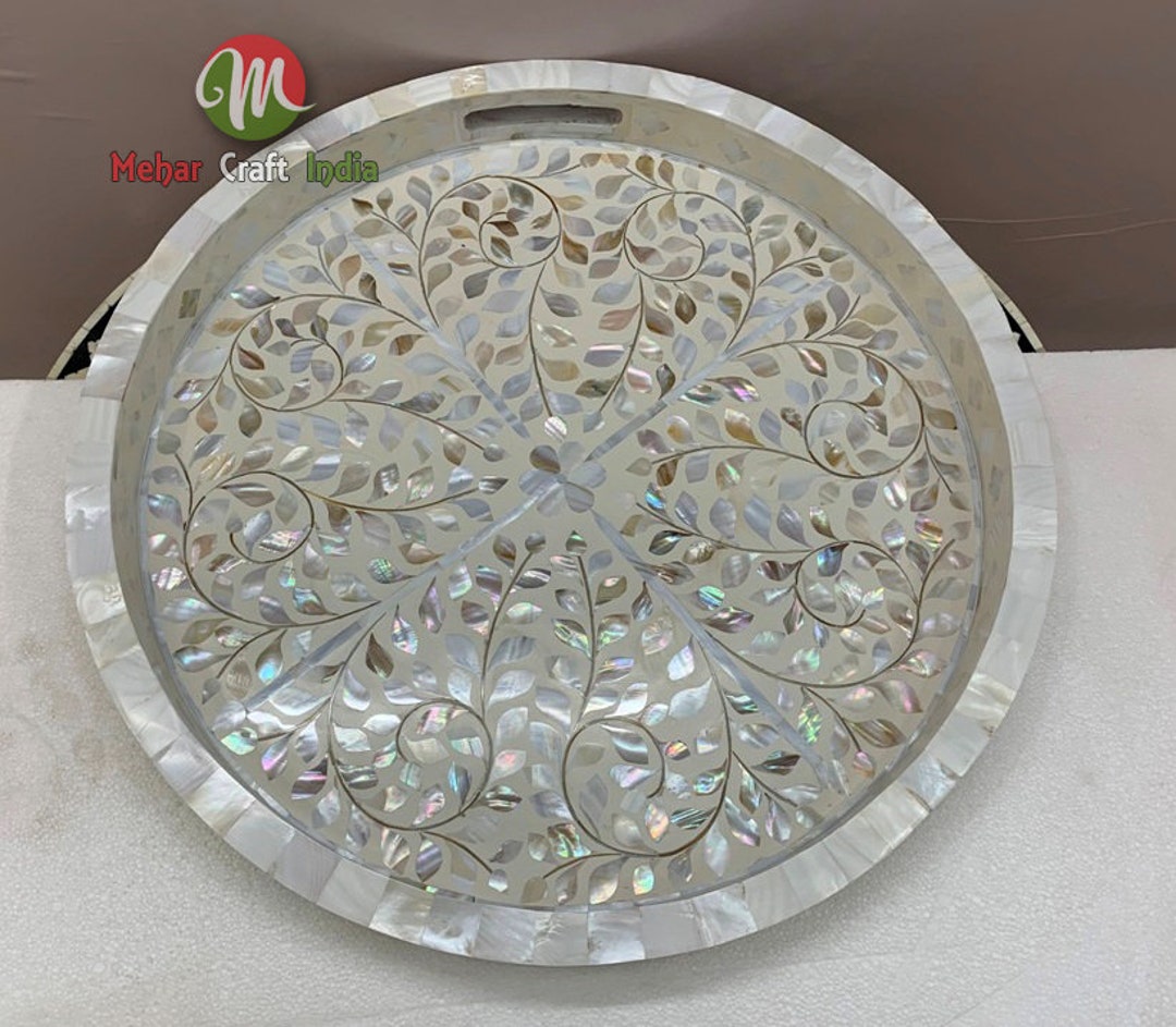 Handmade Mother of Pearl Inlay Tray: Floral Bone Inlay Furniture - Etsy
