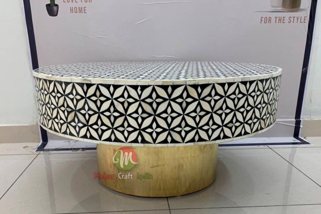 Handmade Bone Inlay Round Coffee Table: Living Room Center Table - Etsy