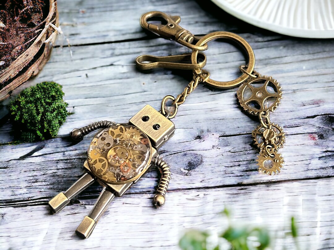 Steampunk Robot Keyring, Vintage Watch Parts, Hardware, Industrial ...