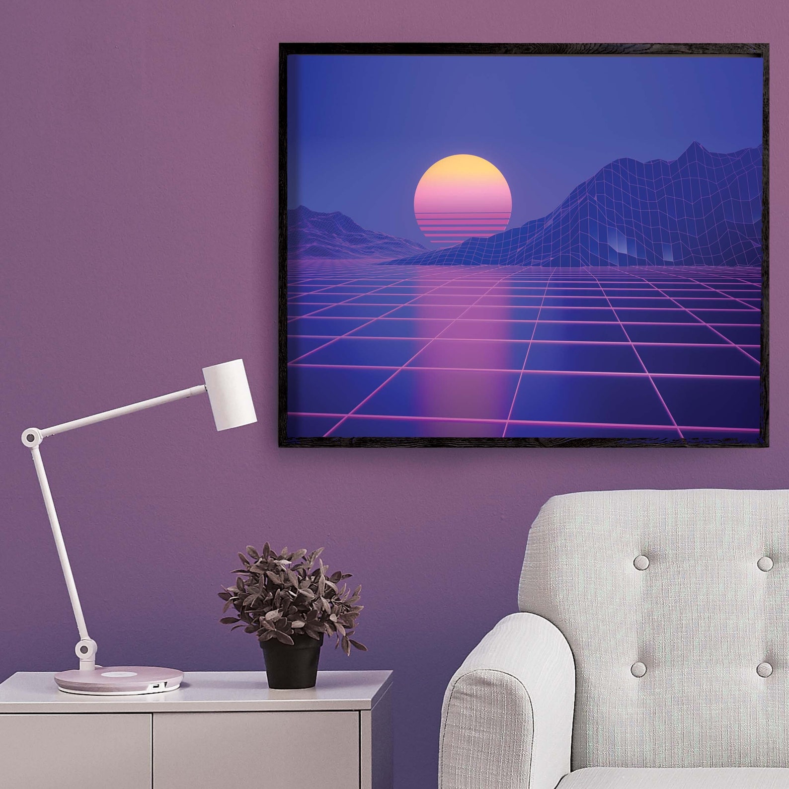 Synthwave Horizons Retrowave Poster Neon Canvas Wall Art - Etsy