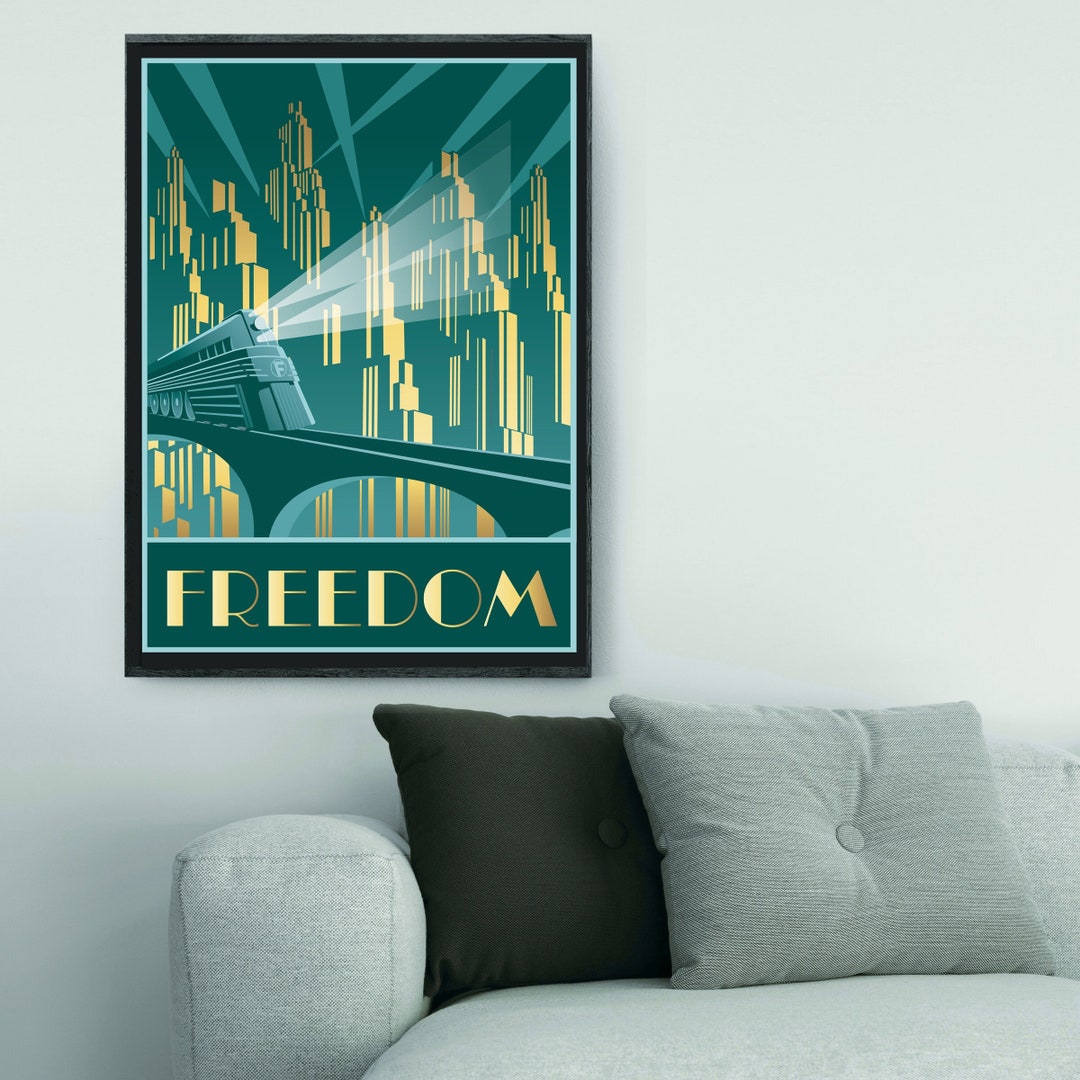 Art Deco Train Print All Aboard the Freedom Train Wall Art - Etsy