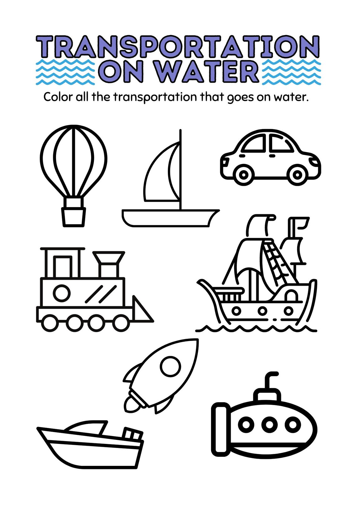 Transportation Color Activity | Cars | Transportation on Water ...
