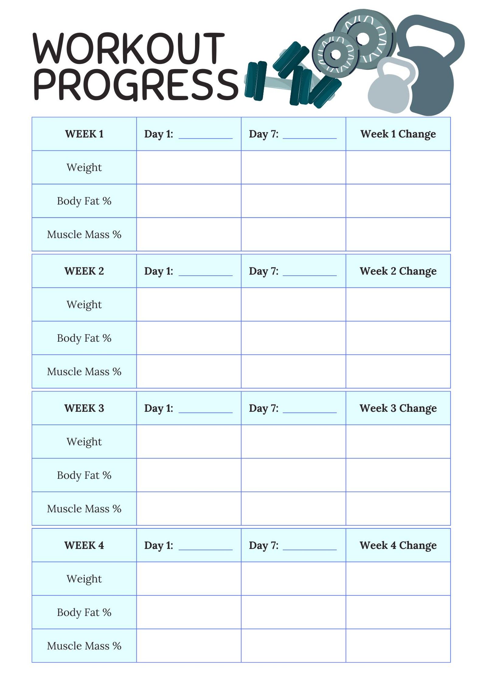 Workout Progress Planner | Fitness Progress Tracker | Training ...