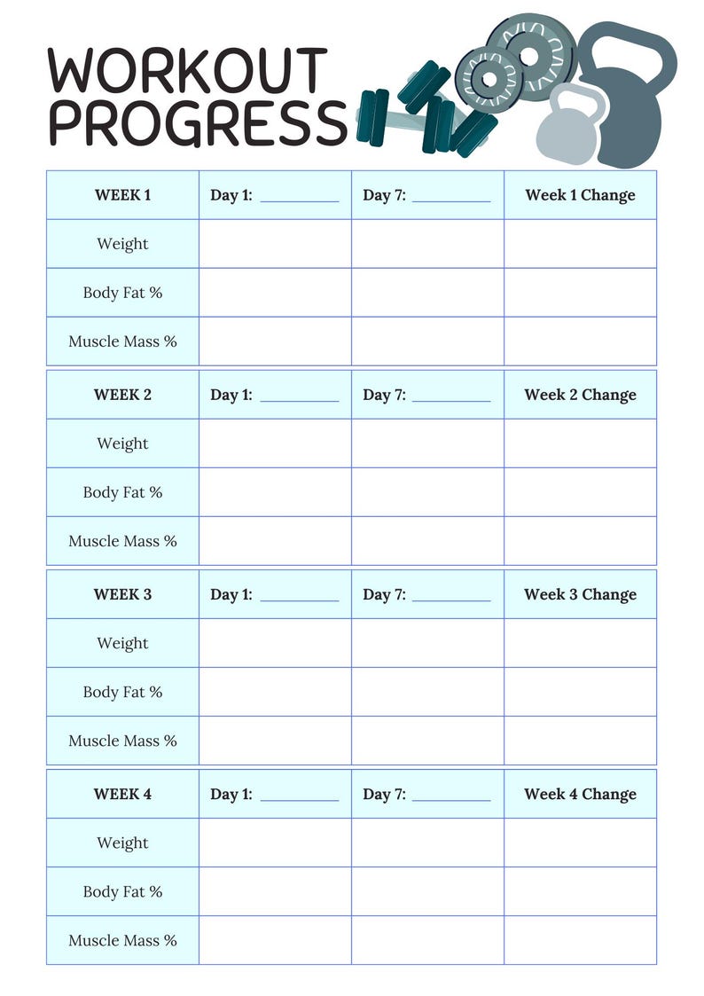 Workout Progress Planner | Fitness Progress Tracker | Training Progression Tracker - Etsy