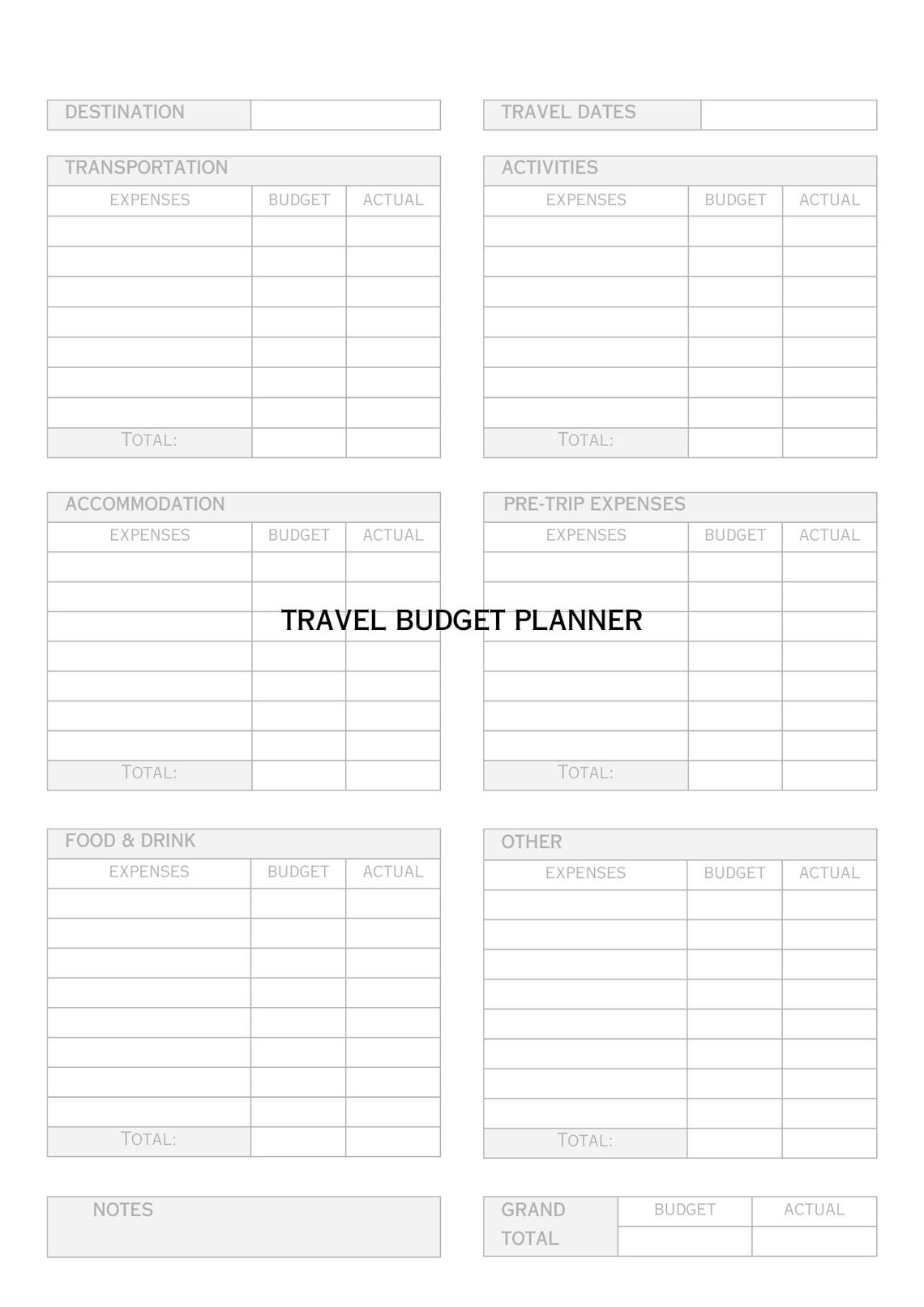 Dfy/done for You Travel Budget Planner | Expense Organizer for Travel ...