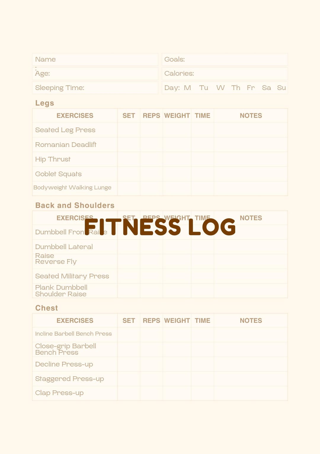 Dfy/done for You Fitness Log | Workout Log Planner | Exercise Routine ...