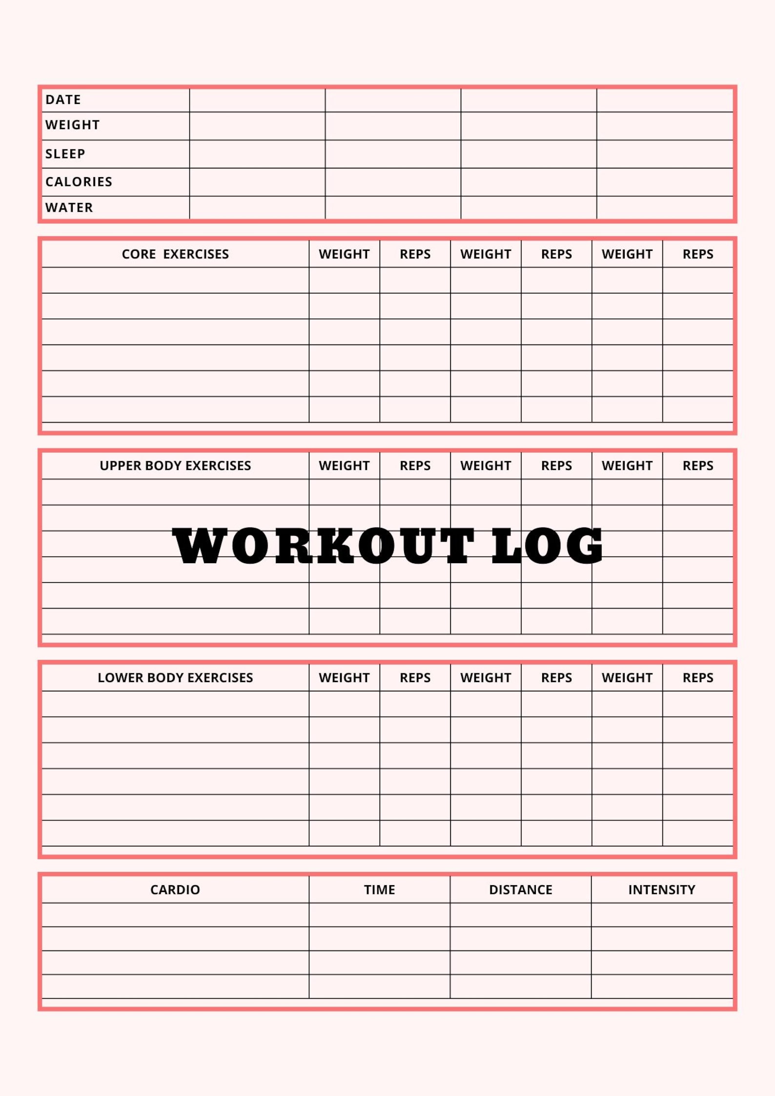Workout Log Planner | Workout Schedule | Fitness Plan - Etsy