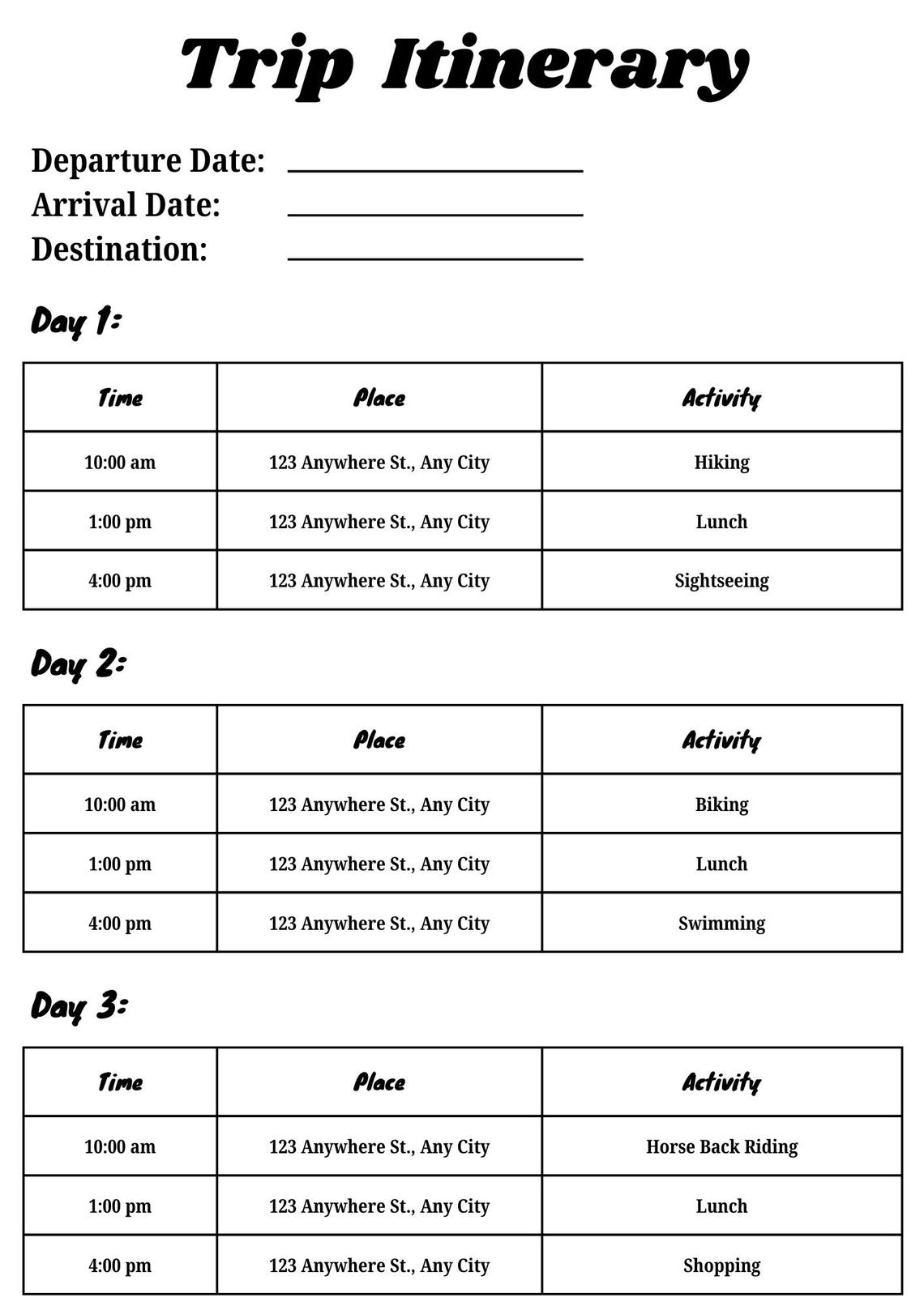 Trip Itinerary Timeline Planner | Travel Planner - Etsy