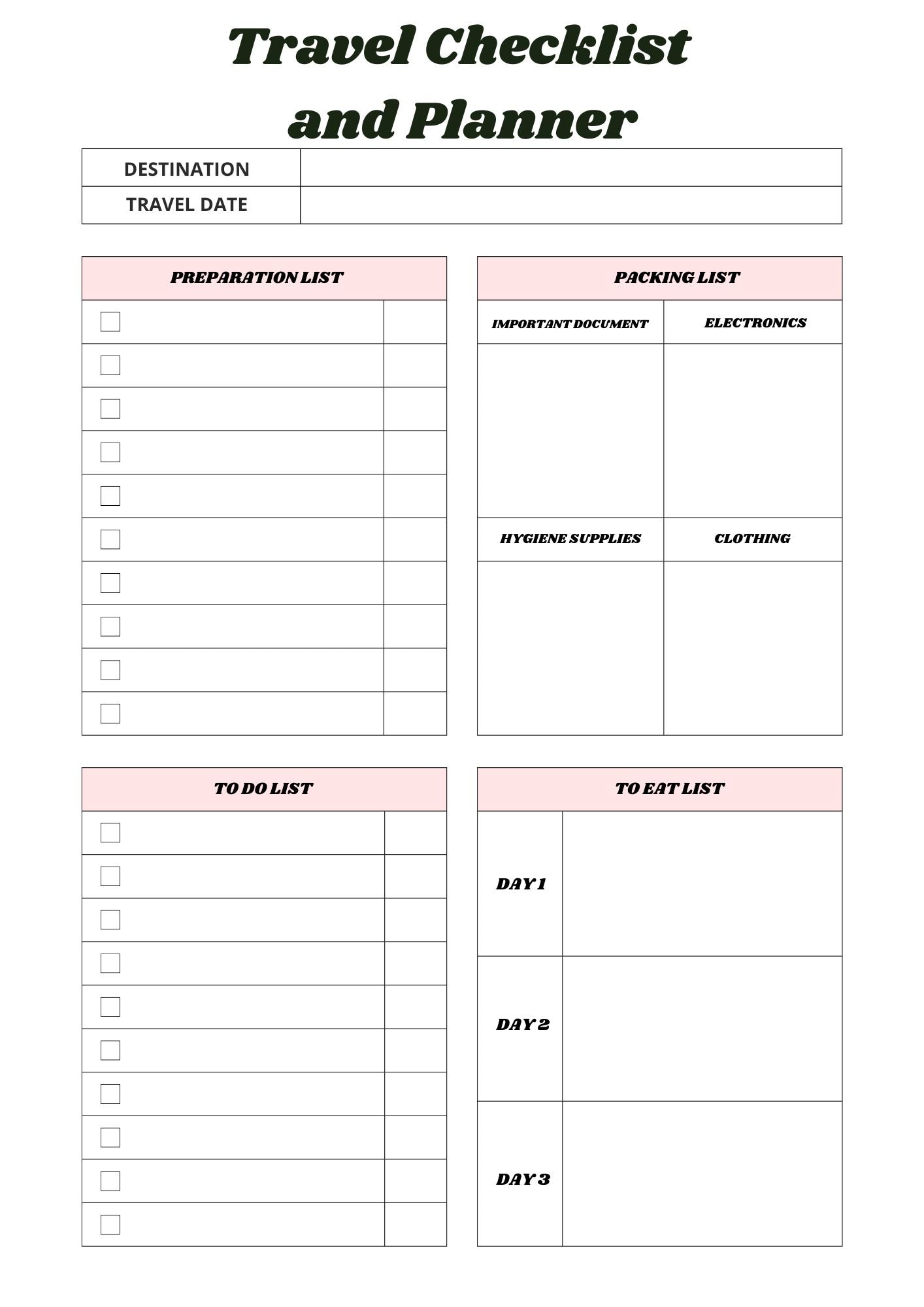 Dfy/done for You Travel Checklist and Planner | Trip Organization Tool ...