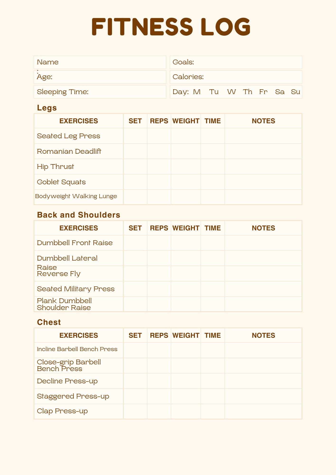 Dfy/done for You Fitness Log | Workout Log Planner | Exercise Routine ...