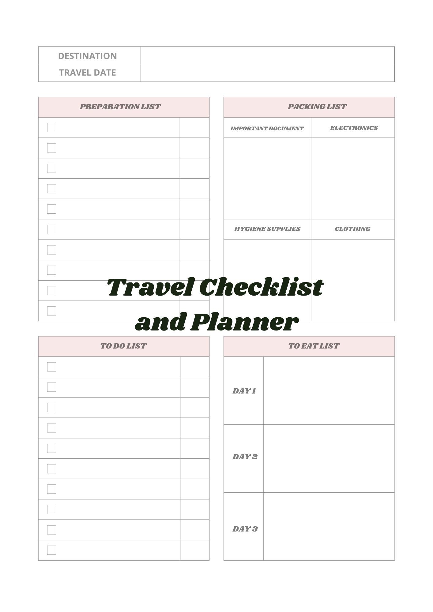 Travel Checklist and Planner | Trip Organization Tool | Holiday ...