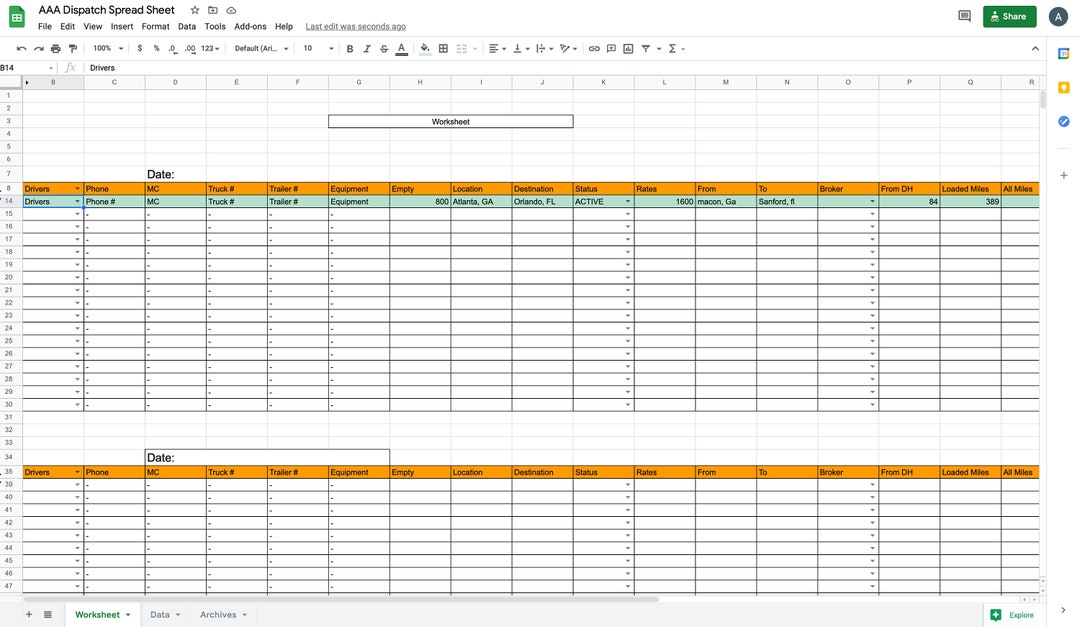 Dispatch Carrier Spread Sheet - Etsy Canada