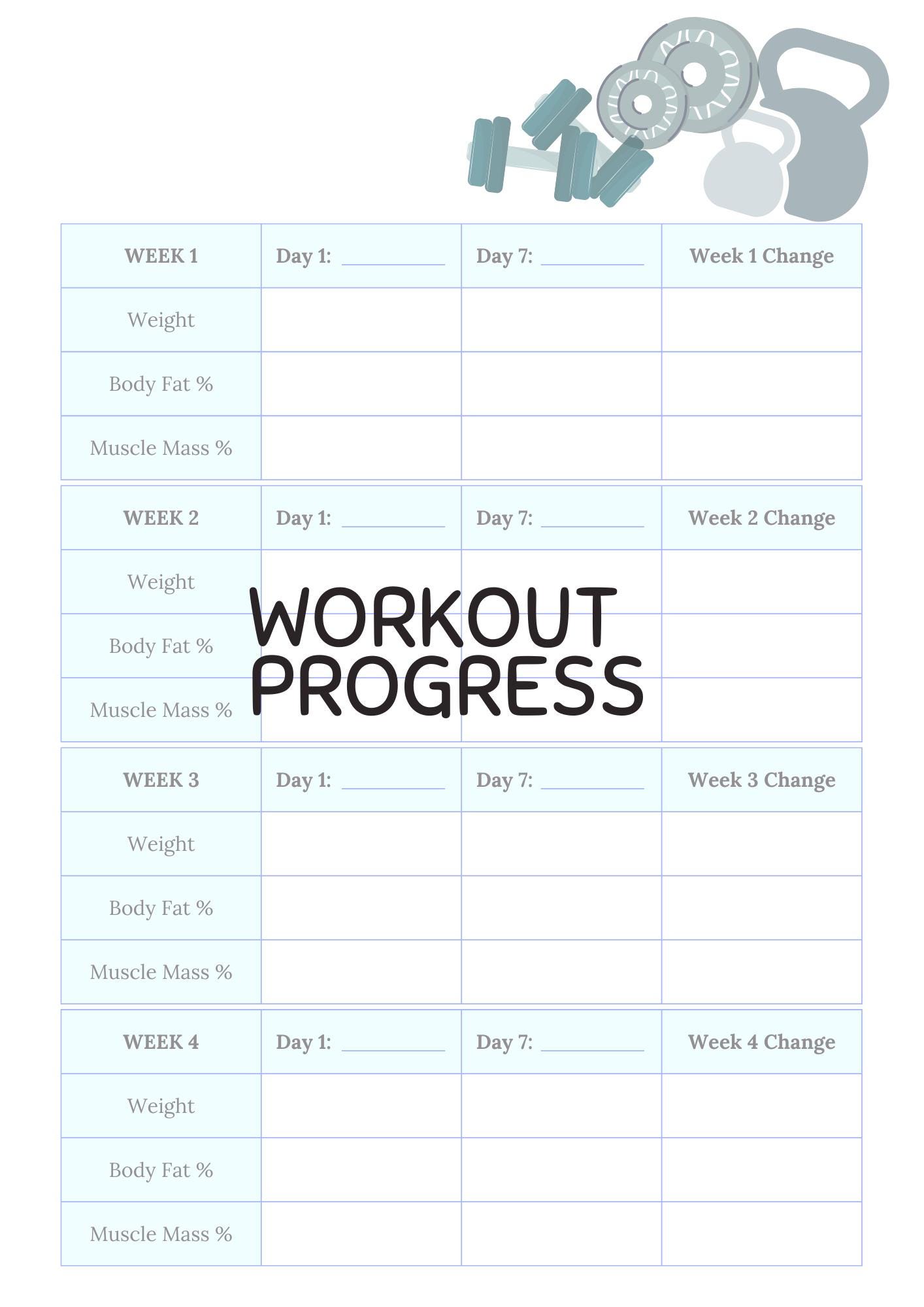 Workout Progress Planner | Fitness Progress Tracker | Training ...