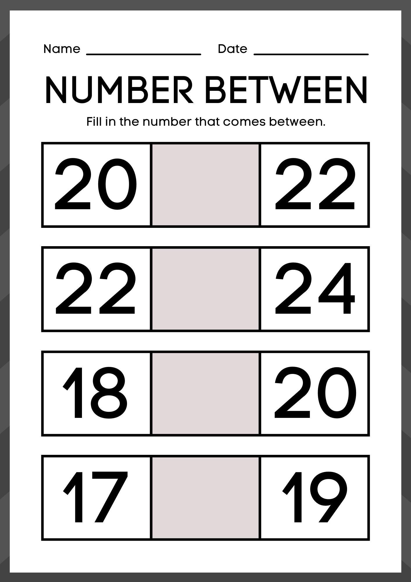 Number Between Activity Worksheet for Kids | Numbers | Counting ...