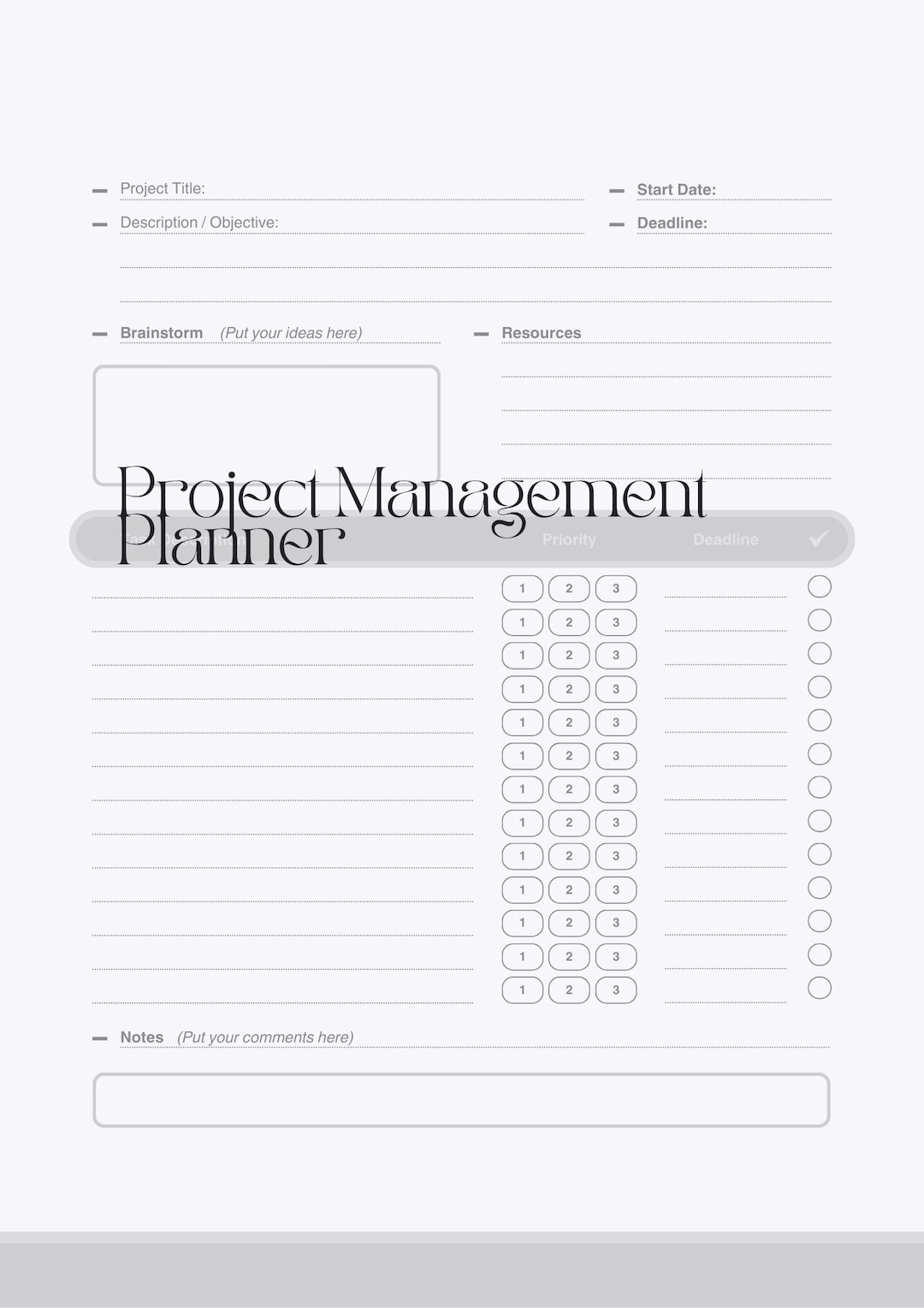 Project Management Planner / Project Organization Planner / Project ...