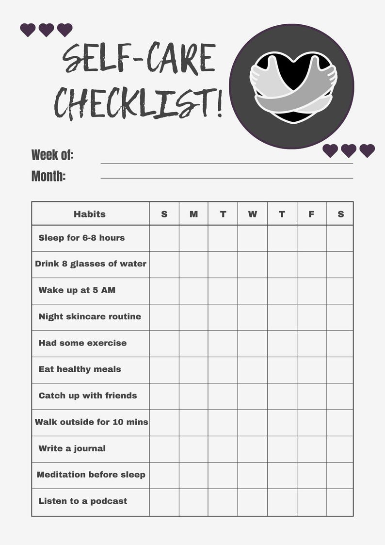Self-care Checklist | Personal Care Guide | Self-nurturing Plan - Etsy