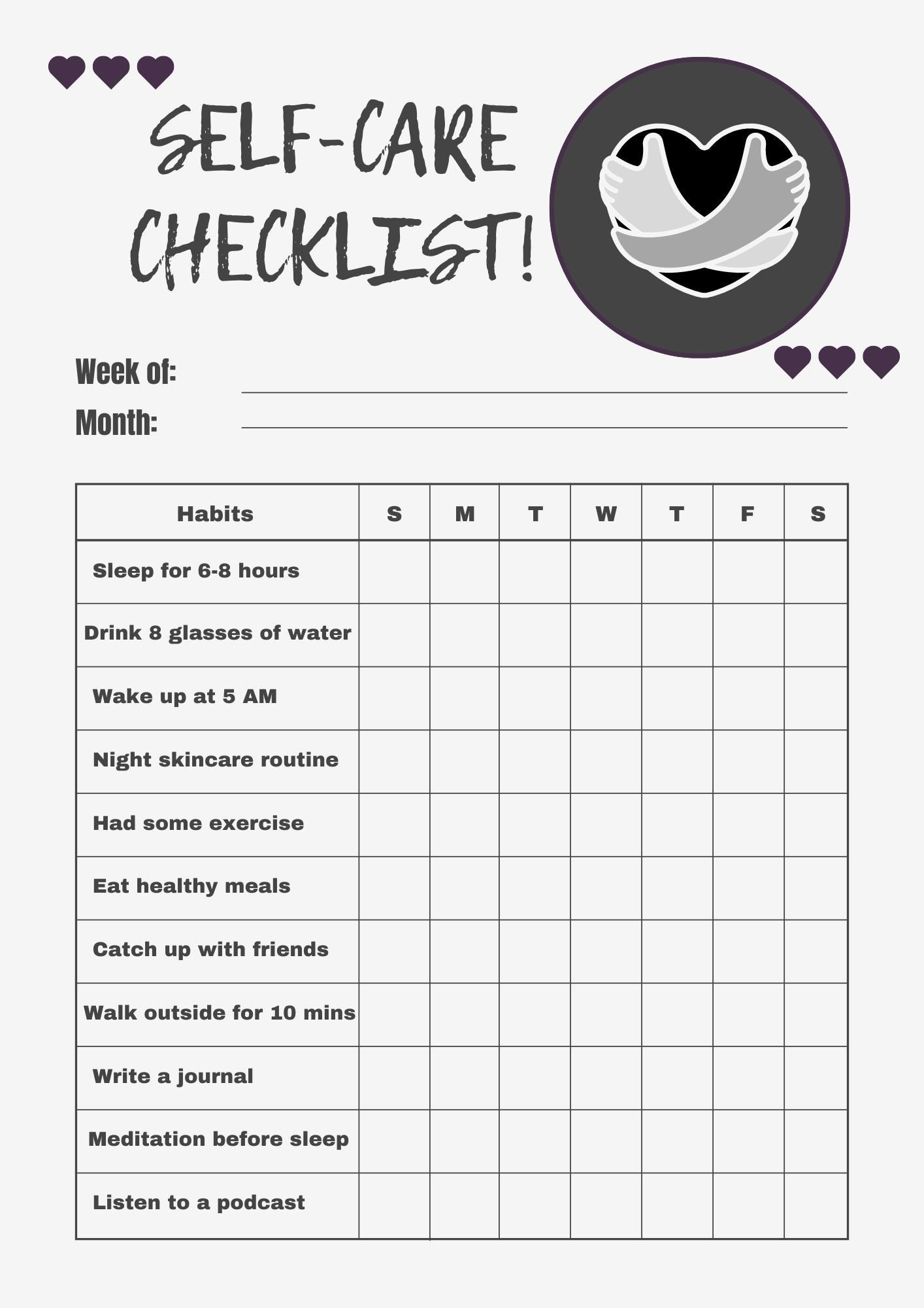 Self-care Checklist | Personal Care Guide | Self-nurturing Plan - Etsy