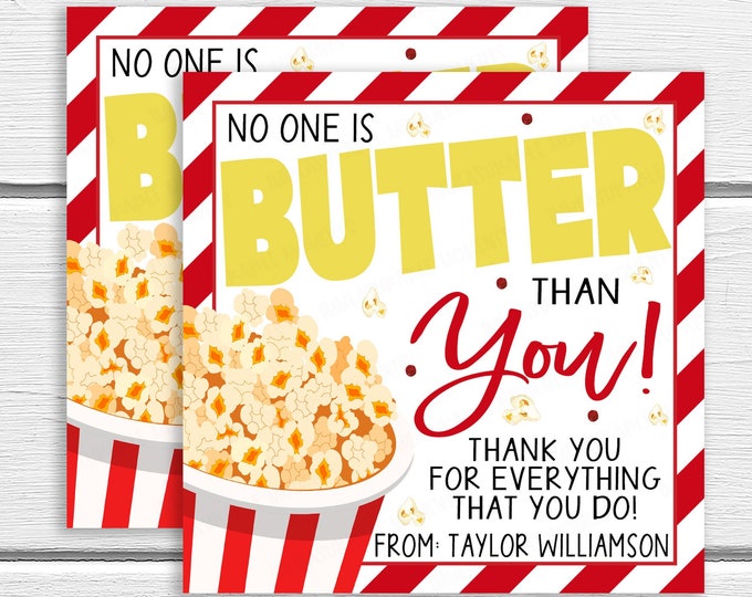 Popcorn Gift Tags No One is Butter Than You Appreciation - Etsy
