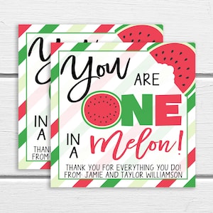 Watermelon Gift Tags, You Are One in A Melon, Appreciation Gift Tag ...
