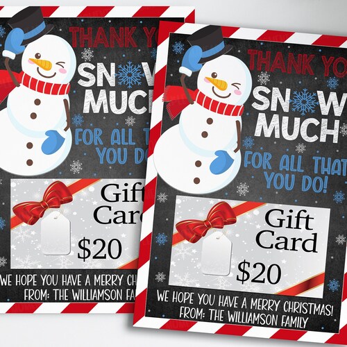 Christmas Gift Card Holder Thank You Snow Much Printable - Etsy