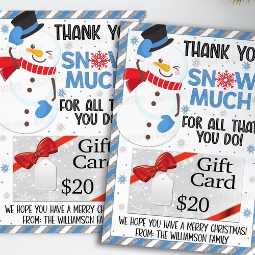 EDITABLE Christmas Thank You Snow Much Gift Card Holder | Etsy