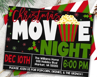 Christmas Movie Night Invitation Flyer Movie Party Card | Etsy