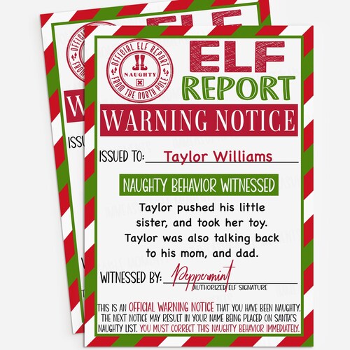 Elf Report Elf Naughty Warning Letter Editable Elf Letter | Etsy