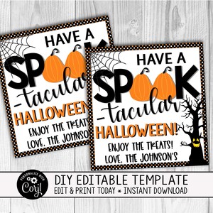 EDITABLE Halloween Gift Tag, Spook-tacular Gift Tag, Digital Download ...
