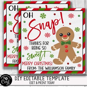 Oh Snap Christmas Treat Gift Tag, Gingerbread Holiday Cookie Tag ...