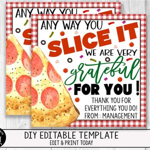 EDITABLE Pizza Appreciation Gift Tag, Employee Teacher Nurse Office ...