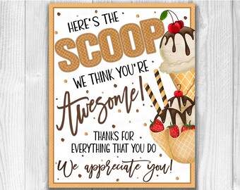 Here's the Scoop, Ice Cream Printable Sign, INSTANT Download, Teacher ...