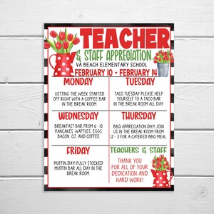 Valentine Teacher Appreciation Schedule Itinerary, Editable School ...