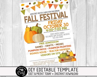 EDITABLE Fall Festival Flyer Invitation Kids Fall Event | Etsy