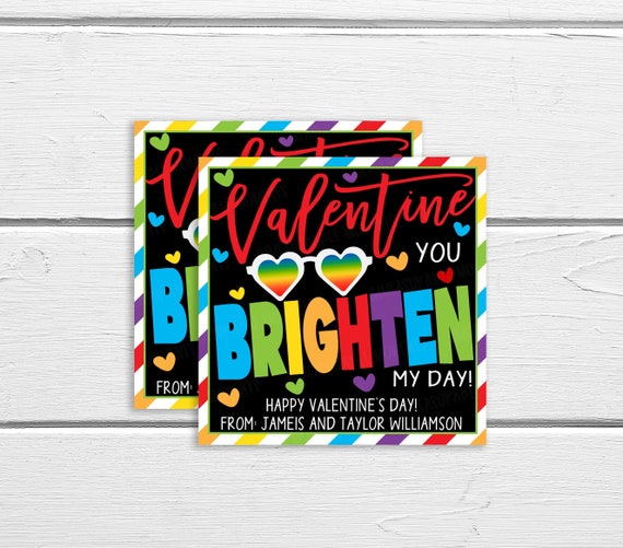 Valentine Sunglasses Gift Tags, Editable You Brighten My Day, Valentine ...