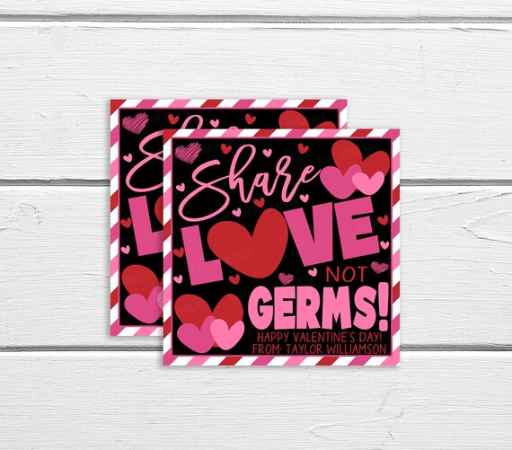 Valentine's Day Gift Tag, Editable Hand Sanitizer Soap, Share Love Not ...