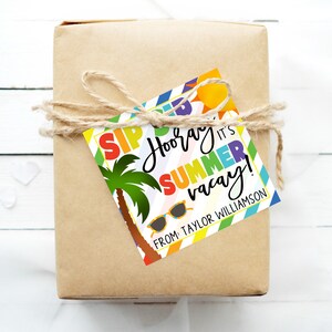 Sip Sip Hooray Summer Vacay, Teacher Gift Thank You Tag Tropical Beach ...