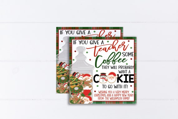 Christmas Teacher Appreciation Gift Tag, Editable Teacher Cookie Gift ...