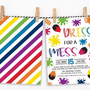 Dress for A Mess Invitation, Paint Party Art Birthday Party Invitation ...